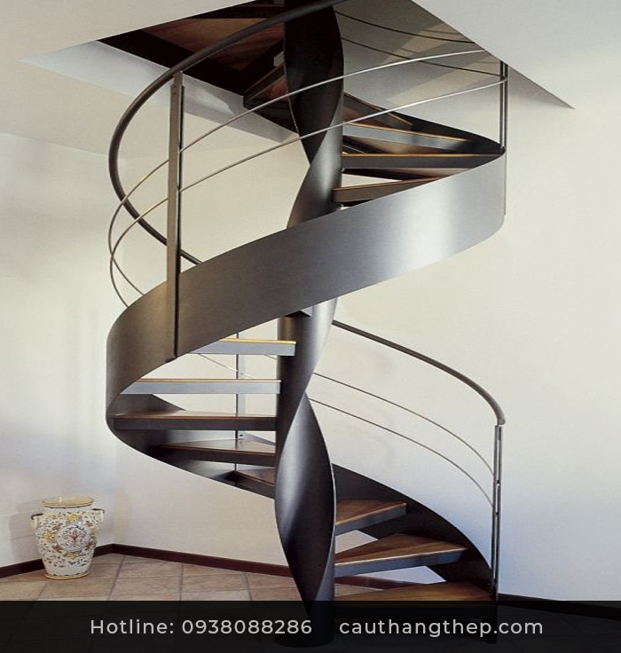 Mẫu cầu thang xoắn mặt bậc gỗ đẹp nhất hiện nay